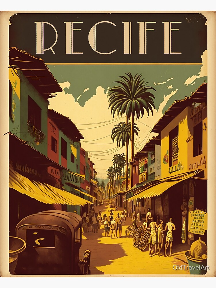 "Recife Brazil Vintage Travel Art Poster" Sticker for Sale by ...