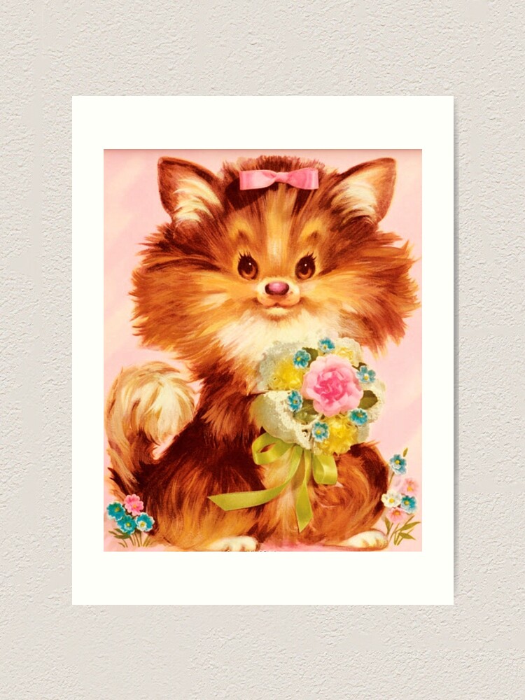"Vintage Retro Kawaii Kitsch Puppy Dog Valentine's Day" Art Print for ...