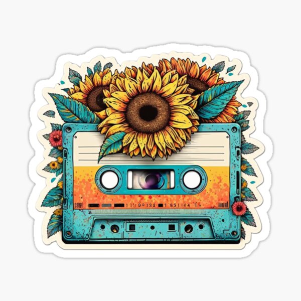 Sunflower Cassette Vintage Music Aesthetic Flower Sticker For Sale