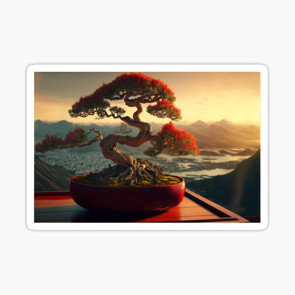 "Bonsai at Sunset" Sticker for Sale by rukesdesigns | Redbubble