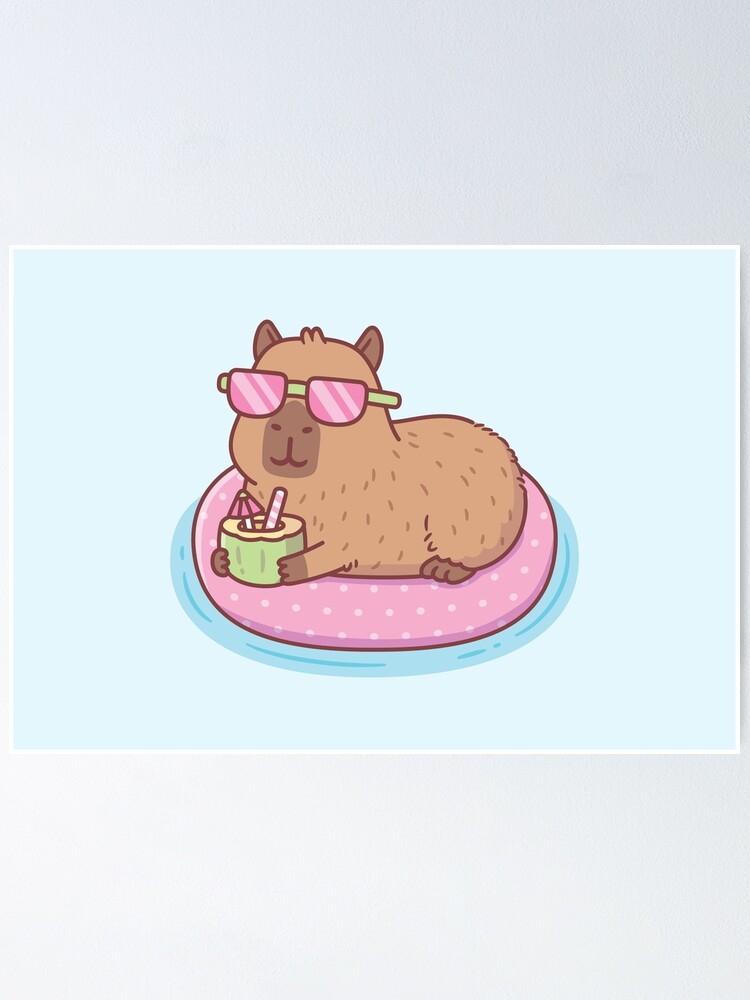 "Funny Capybara Chilling On Pink Pool Float" Poster for Sale by ...