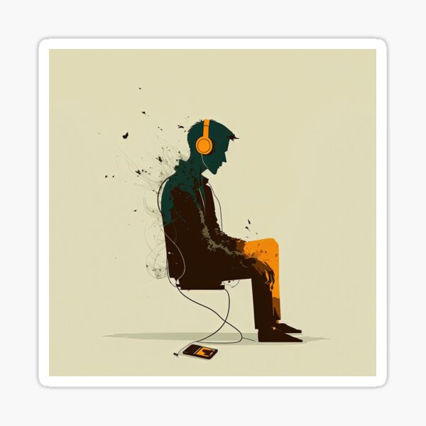 "man listening to music" Sticker for Sale by Chillapy | Redbubble