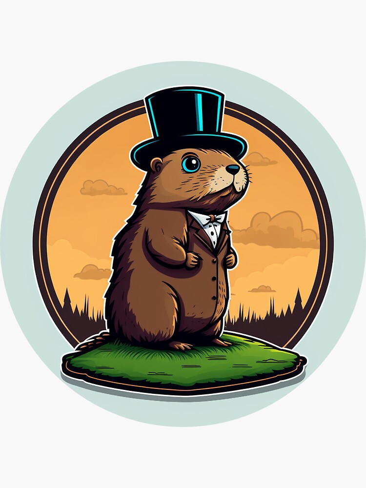 "Groundhog Day Predictions: A Whimsical Illustration" Sticker for Sale ...