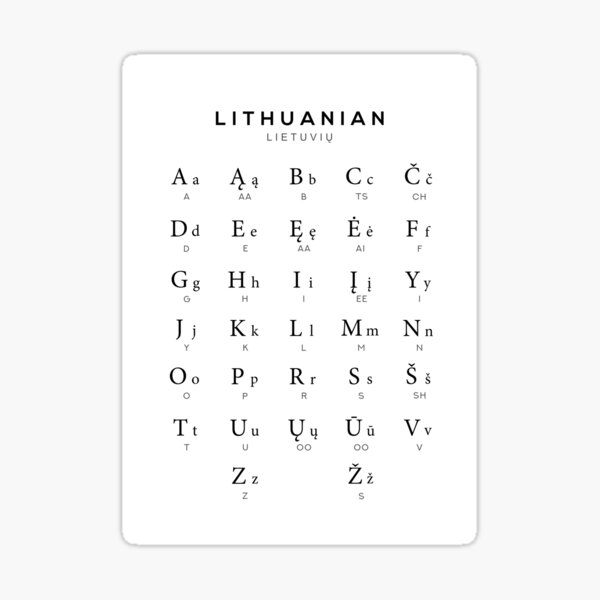"Lithuanian Alphabet Chart, Lithuania Language Chart, White" Sticker ...