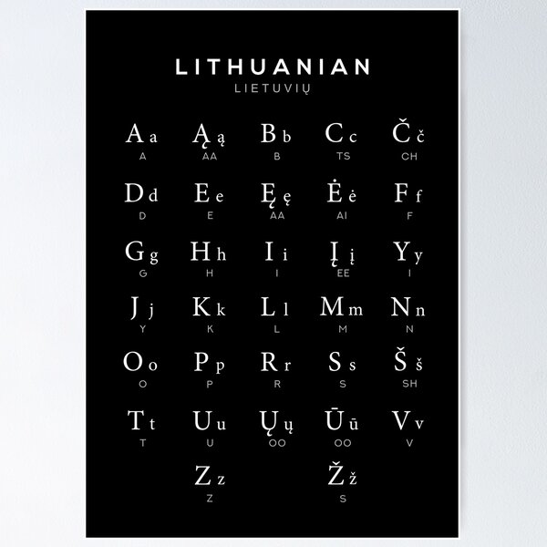 "Lithuanian Alphabet Chart, Lithuania Language Chart, Black" Poster for ...
