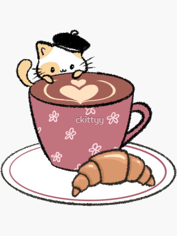 "Cat Cafe Cappuccino" Sticker for Sale by ckittyy | Redbubble