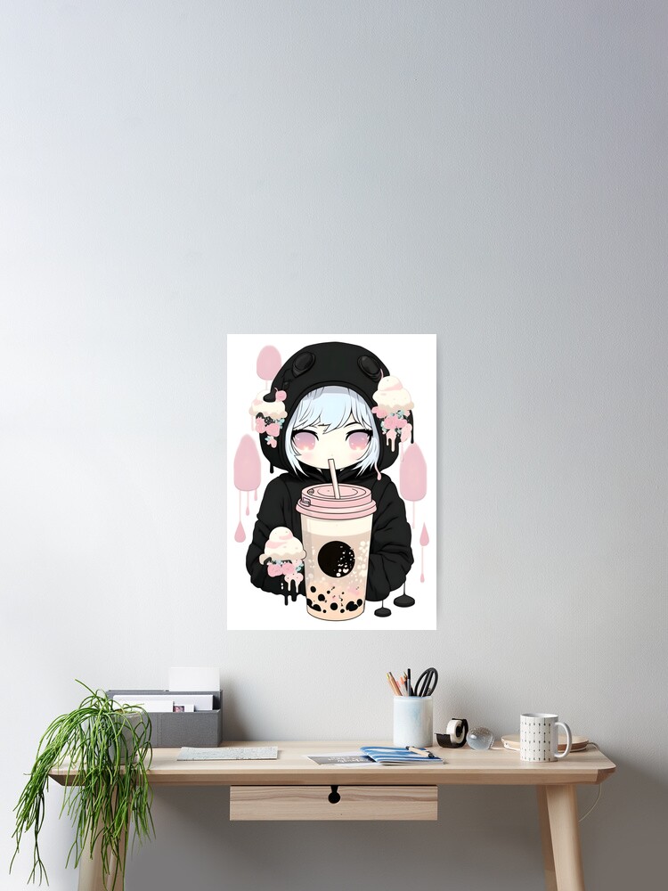 "Chibi Anime Girl Drinking Boba Milk Tea - Kawaii" Poster for Sale by ...