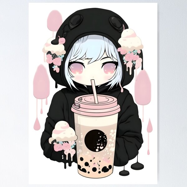"Chibi Anime Girl Drinking Boba Milk Tea - Kawaii" Poster for Sale by ...