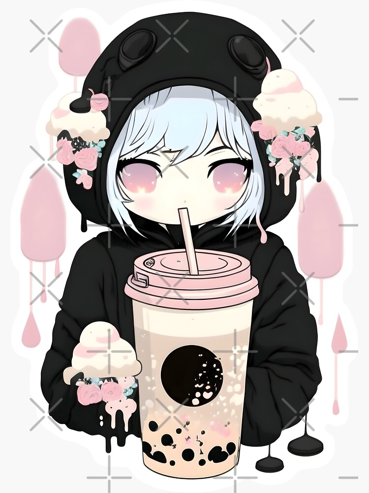 "Chibi Anime Girl Drinking Boba Milk Tea - Kawaii" Sticker for Sale by ...