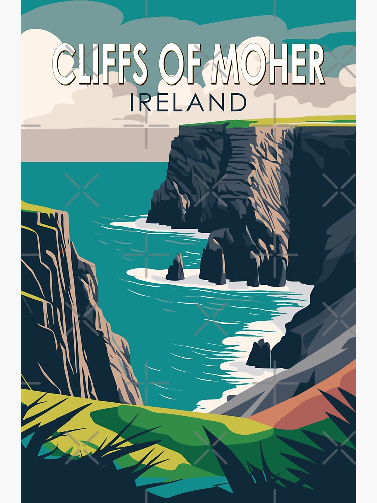 "Cliffs of Moher Ireland Travel Art Vintage" Sticker for Sale by ...