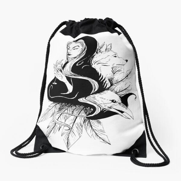 "The Witch, The Wolf and The Raven" Drawstring Bag for Sale by ...