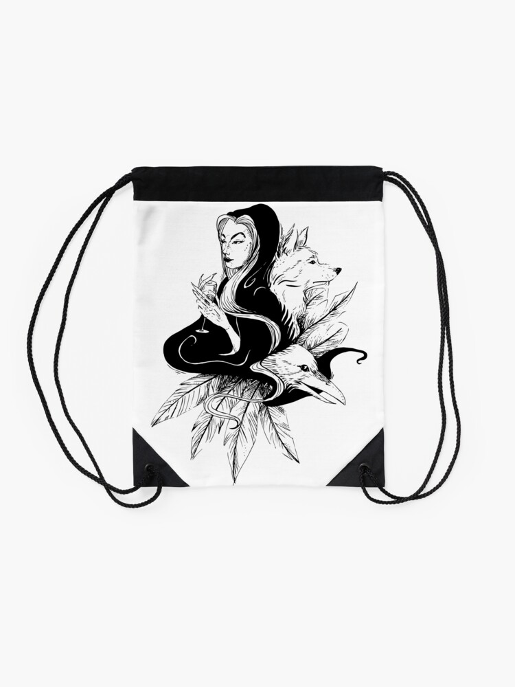 "The Witch, The Wolf and The Raven" Drawstring Bag for Sale by ...