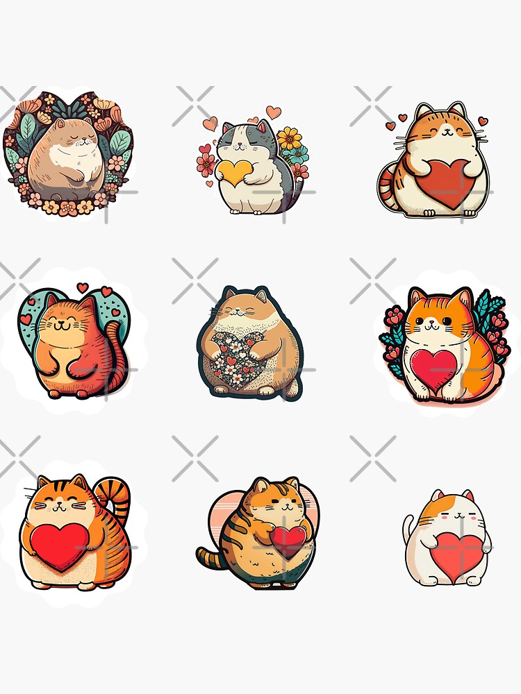 "Cute Happy Fat Cat Sticker Pack - Valentine Edition " Sticker for Sale ...