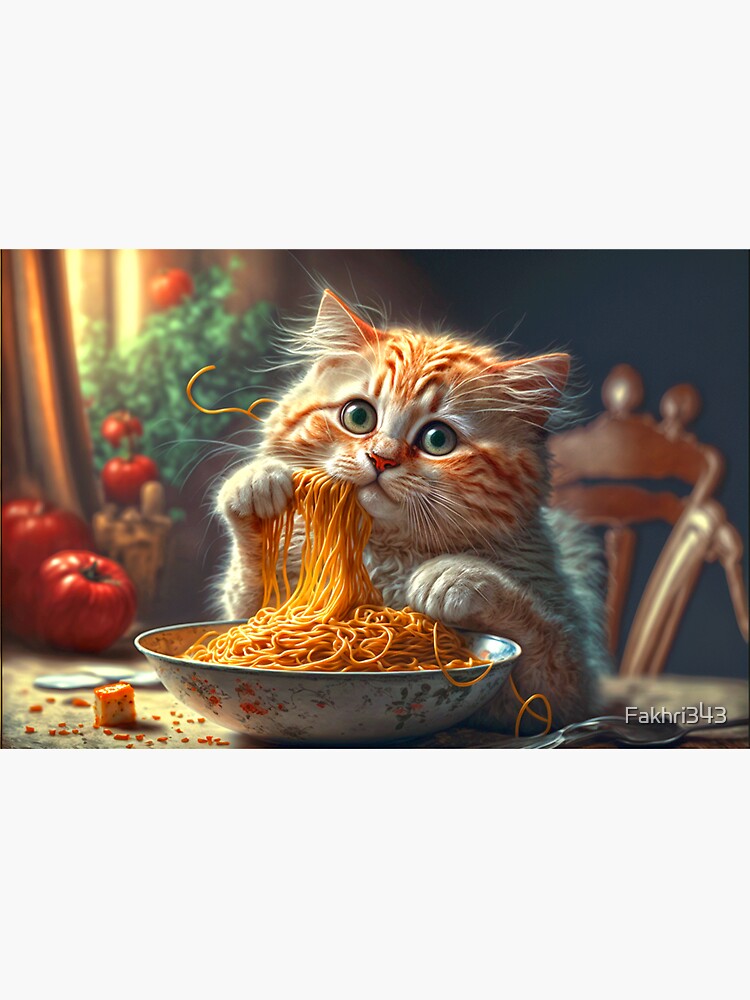 "Cat Eating Spaghetti super cute." Sticker for Sale by Fakhri343 ...