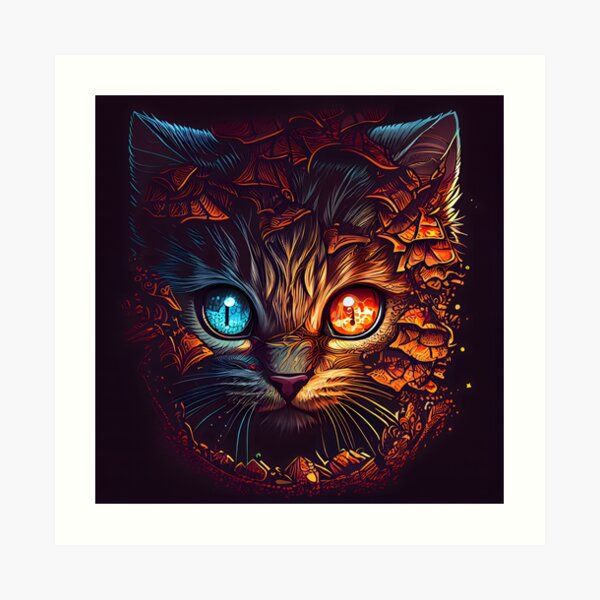 "A graceful and mesmerizing cat with red and blue eyes." Art Print for ...