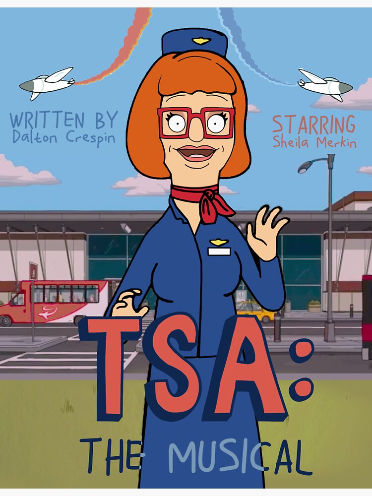 "TSA: The Musical poster, starring Sheila Merkin" Sticker for Sale by hyperfix8ion | Redbubble