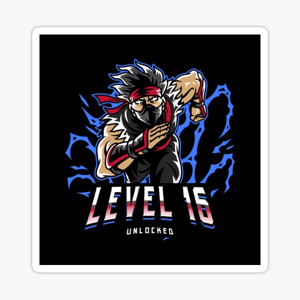 "Level 16 Unlocked Gamer" Sticker for Sale by SamuraiGaming | Redbubble