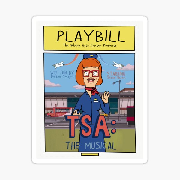 "TSA: The Musical flyer, starring Sheila Merkin" Sticker for Sale by ...
