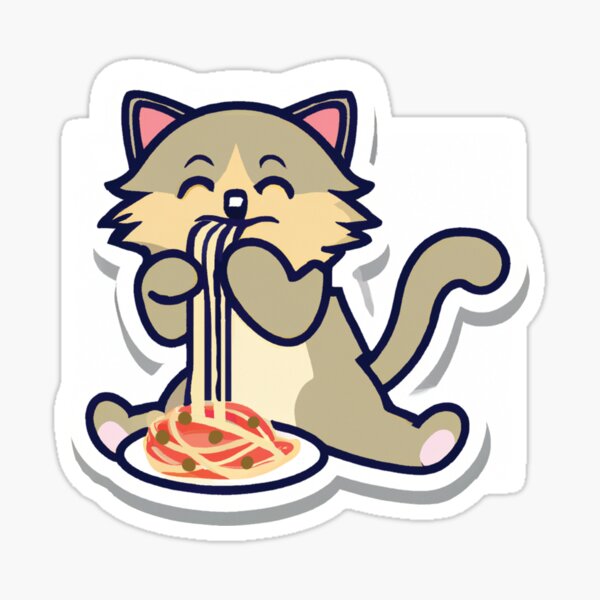 "Cut cat eating spaghetti" Sticker for Sale by MrStrangen | Redbubble