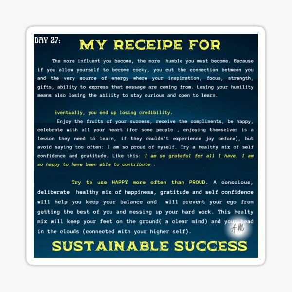 "Day 27 of the year: My receipe for sustainable success" Sticker for ...