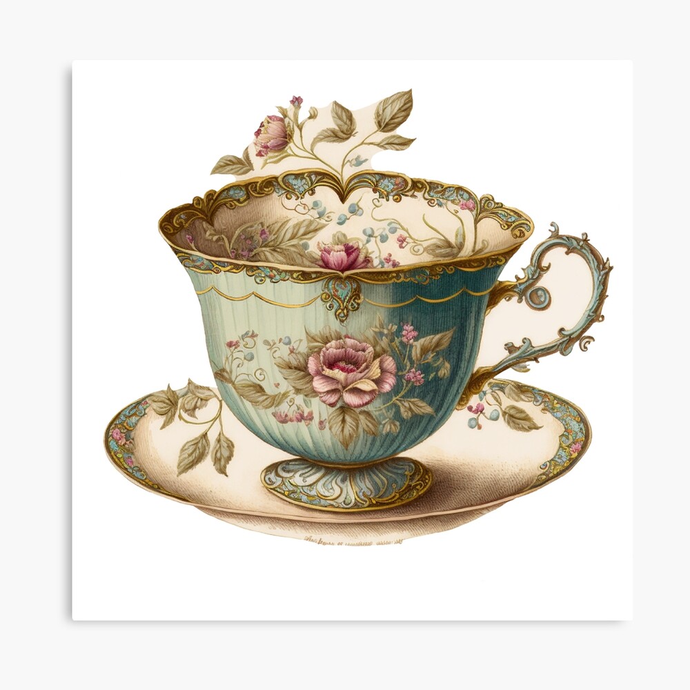 Fancy Teacup Drawing Watercolor Set Of Tea Or Coffee Cups Isolated...