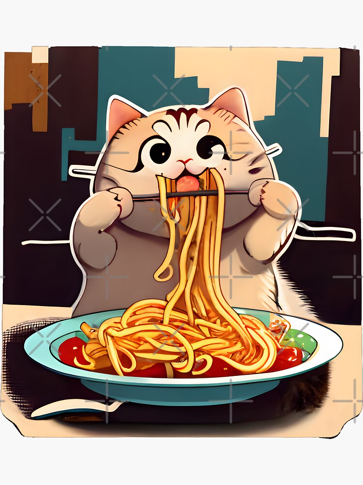 "Cute Cat Eating Spaghetti" Sticker for Sale by ArtShanth | Redbubble