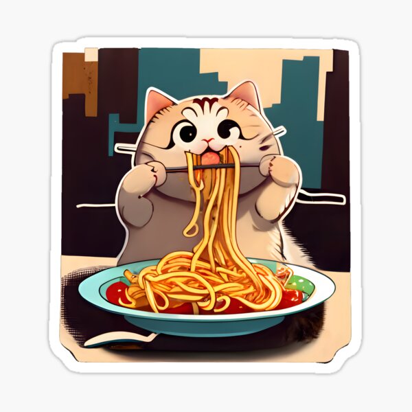"Cute Cat Eating Spaghetti" Sticker for Sale by ArtShanth | Redbubble