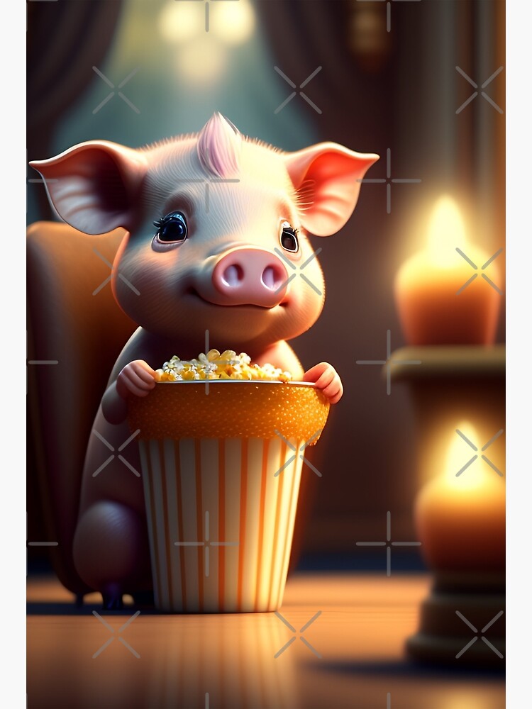 "Pig Eating Pop Corn Art Print, Animal Pig Wall Decor, Pig Poster, Farm ...