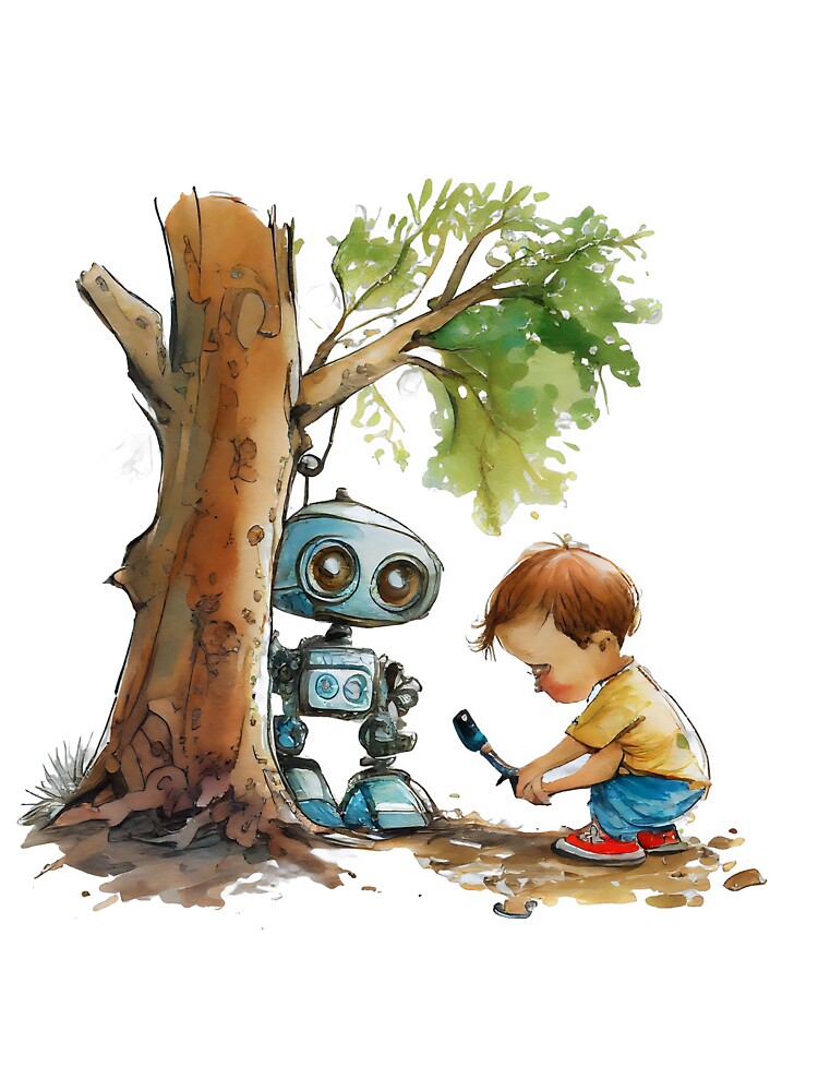 ""AI in Training: A Genius Baby's Journey" Cute Funny Cartoon watercolor artificial intelligence ...