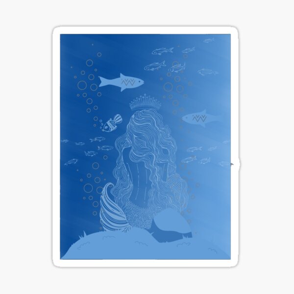 "Lone mermaid princess & fish - Aquarius" Sticker for Sale by Harold ...