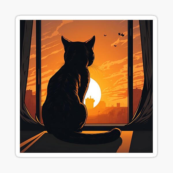 "Feline Sunset: Cat Watching Sunset Scene" Sticker for Sale by insight ...