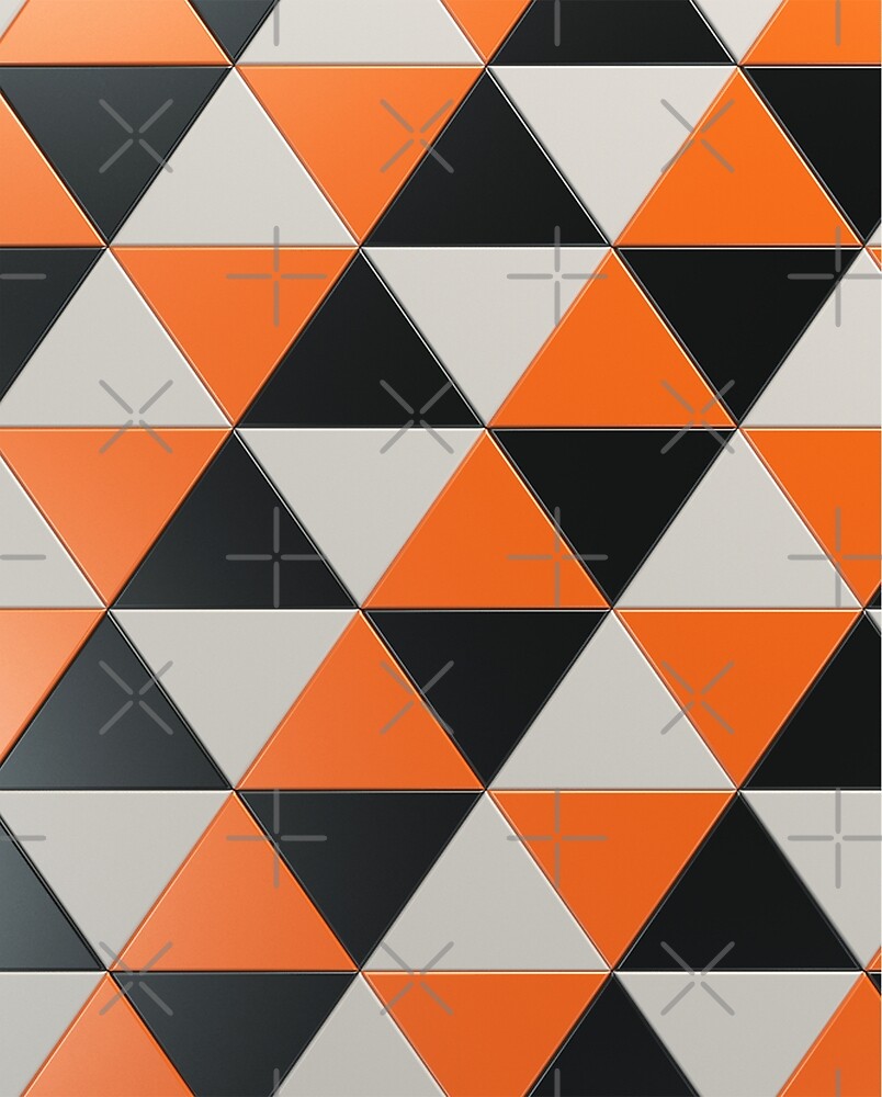 "Black, White & Orange 3D Triangle Prisms" by leen12 | Redbubble