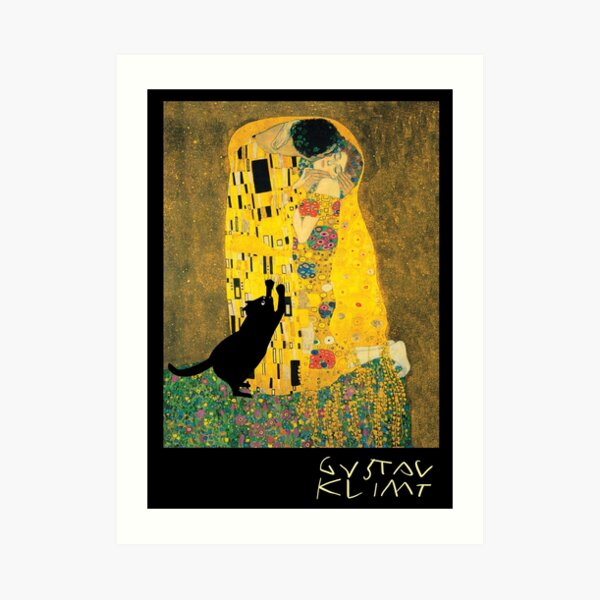 "klimt's the kiss with cat added" Art Print for Sale by Mitra Farmand ...