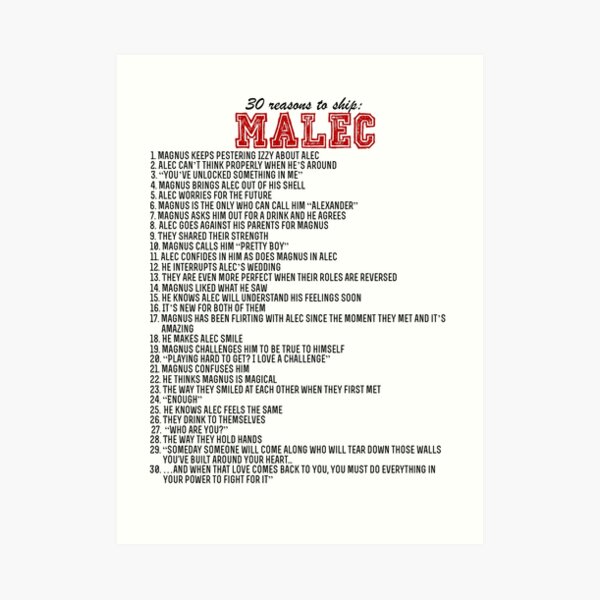 "30 reasons to ship Malec" Art Print for Sale by meme993 | Redbubble