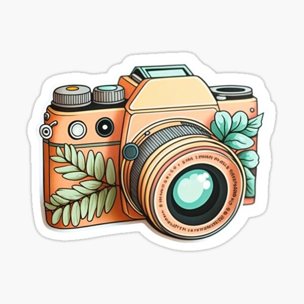 "Vintage Camera Sticker Cartoon Pastel with Plant leaves" Sticker for ...