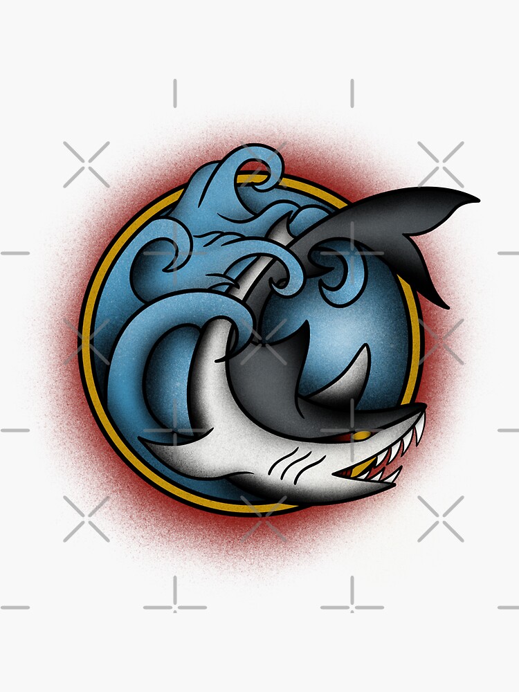 "SHARK ATTACK TATTOO FLASH" Sticker for Sale by Hugo Gonçalves | Redbubble