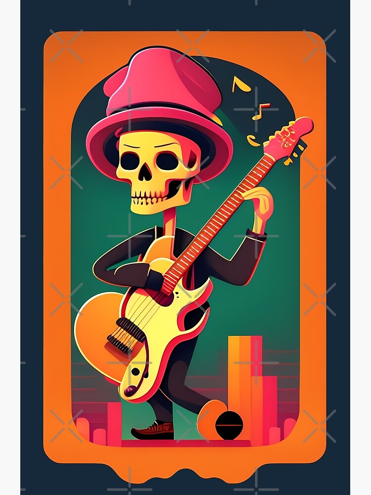 "Skeleton Blues Rock Guitar Player - Cool Funny Cartoon Style Music ...