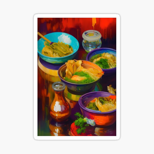 "Asian Feast, Colourful Food Composition" Sticker for Sale by FewBits ...
