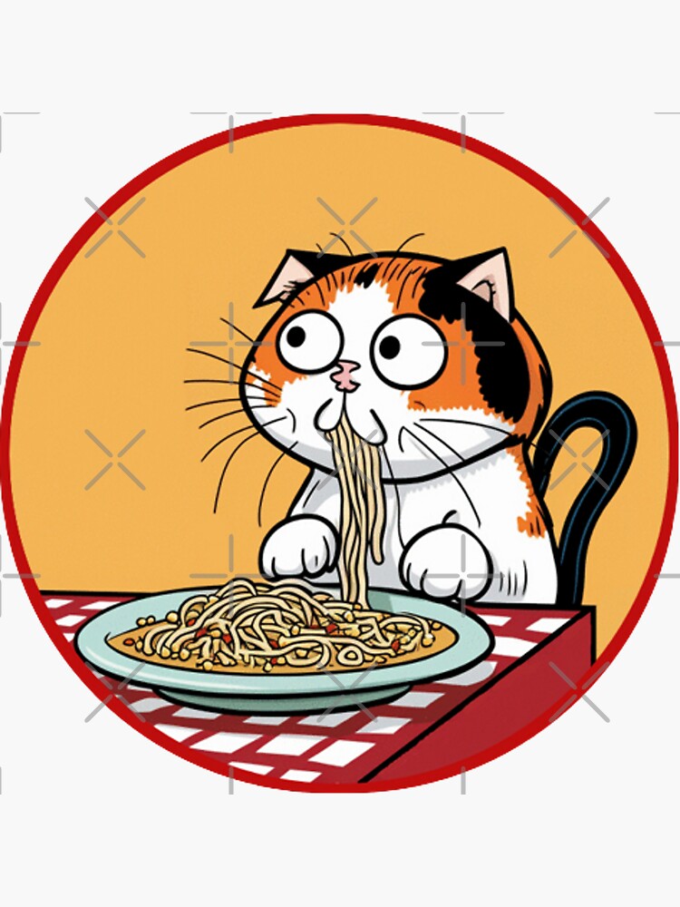 "Cat Eating Spaghetti" Sticker for Sale by Healio2 | Redbubble
