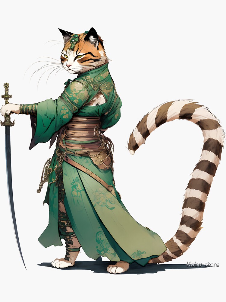 "Neko Samuneko - Orange Samurai Cat leader" Stickerundefined by Kabu ...