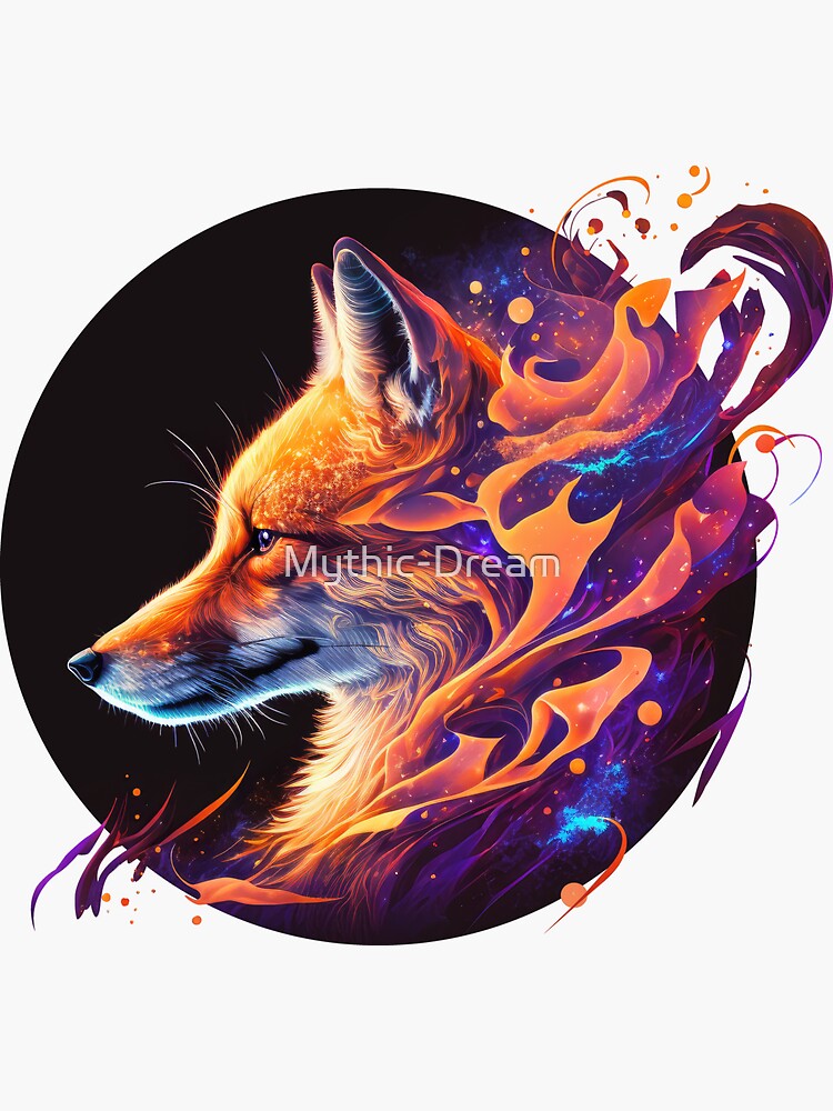 "Glowing Fox with Abstract Neon Swirls" Sticker for Sale by Mythic ...
