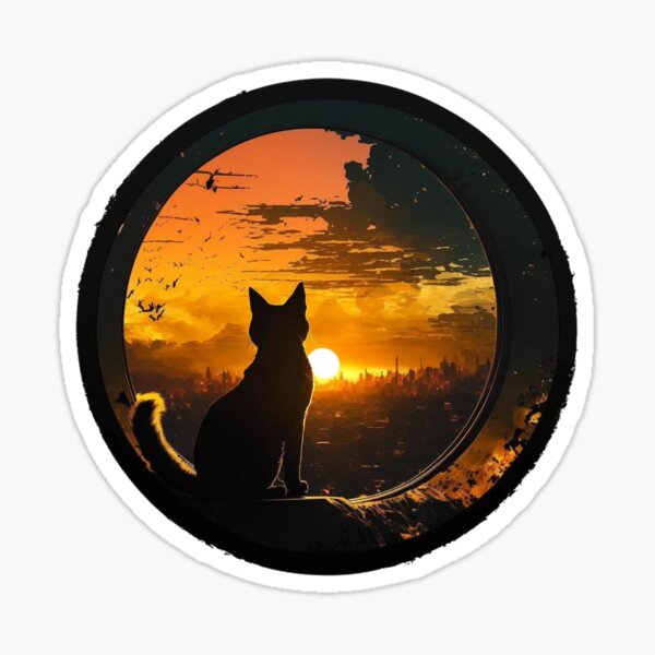 "Cat Watching Sunset Scene | Meme Cat | Cat And Sunset" Sticker for ...