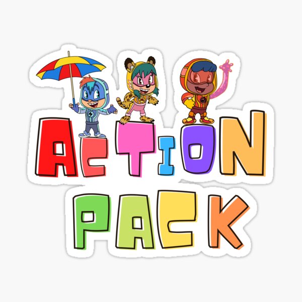 "action pack characters Funny cartoon gift for kids" Sticker for Sale ...