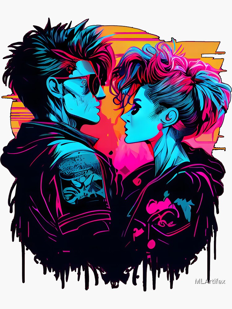 Get The Hottest Cyberpunk Synthwave Art Cool Couples In Love Sticker For Sale By Mlartifex