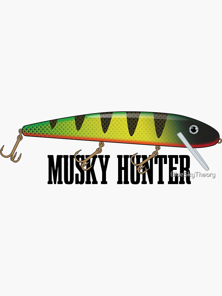 "Musky Hunter Fishing Lure Sticker - Black - Perch Pattern, Red Belly ...