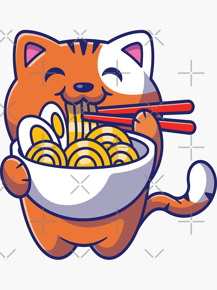 "Cat Eating Spaghetti" Sticker for Sale by Elatbi-Shop | Redbubble