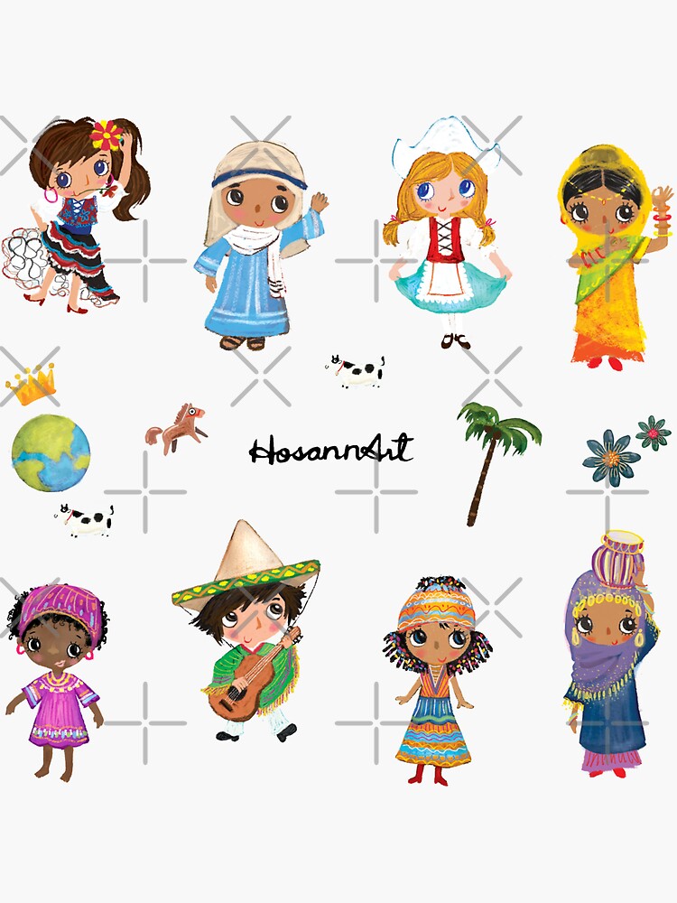 "Pattern of Cute and Colorful Multicultural Kids" Sticker for Sale by ...