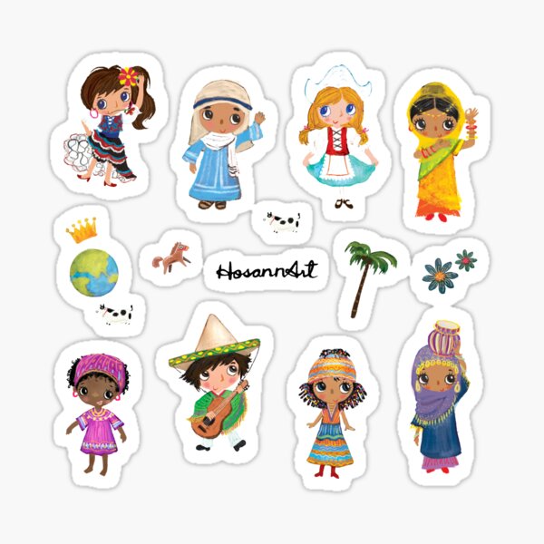 "Pattern of Cute and Colorful Multicultural Kids" Sticker for Sale by ...