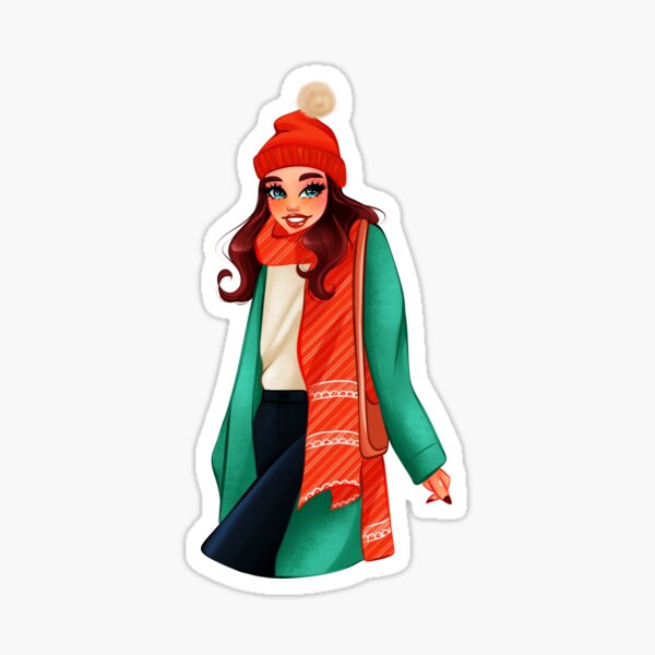 "Pretty Cozy Winter Girl with Scarf and Beanie" Sticker for Sale by ...