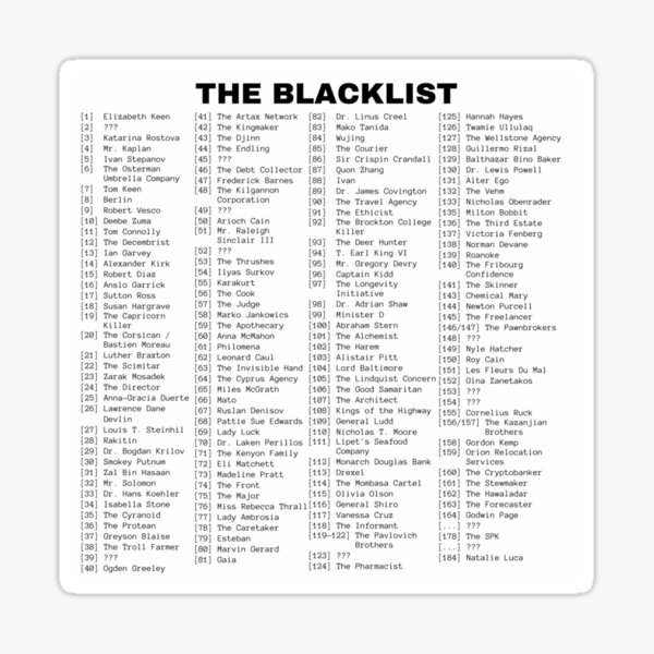 "The Blacklist Seasons " Sticker for Sale by BoydBraun-L | Redbubble